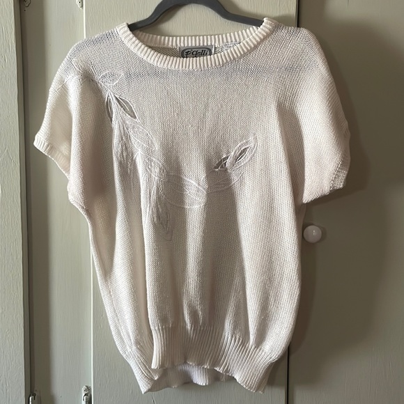 Vintage | Sweaters | Vintage P Galli White Cap Sleeve Knit Sweater With ...